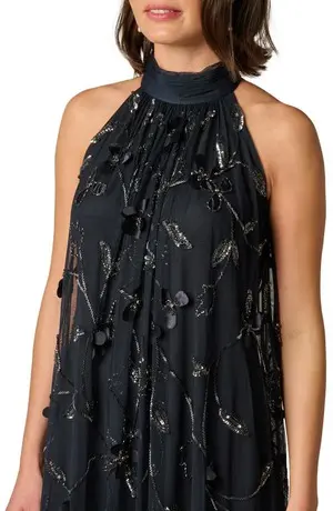 Adrianna Papell Beaded Floral Trapeze Gown