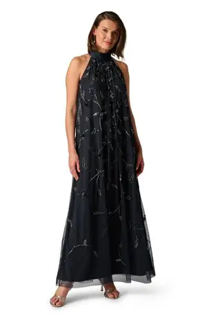 Adrianna Papell Beaded Floral Trapeze Gown