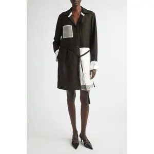 JASON WU Soft Suiting Collage Long Sleeve Shirtdress - Nori