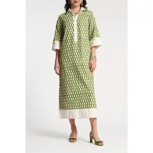 FRANCES VALENTINE Tracey Midi Dress - Green/oyster