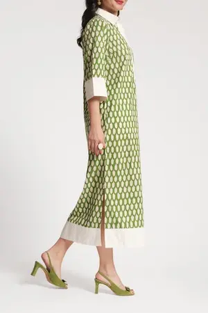 FRANCES VALENTINE Tracey Midi Dress - Green/oyster
