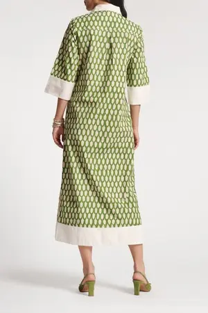 FRANCES VALENTINE Tracey Midi Dress - Green/oyster