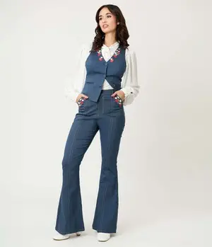 Unique Vintage 1970s Flare Pants - Dark Denim Blue