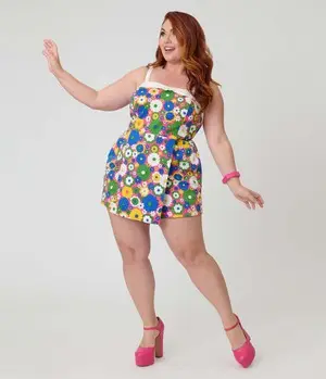 Unique Vintage Skirted Dolly Romper - Blue Floral Print
