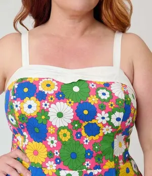 Unique Vintage Skirted Dolly Romper - Blue Floral Print
