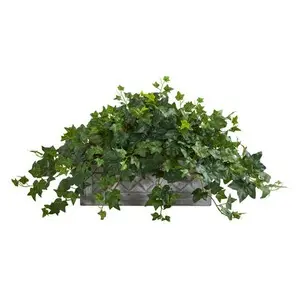 NEARLY NATURAL Puff Ivy Artificial Plant In Stone Planter - Red