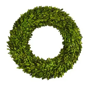 NEARLY NATURAL 24-in Preserved Boxwood Wreath - Green