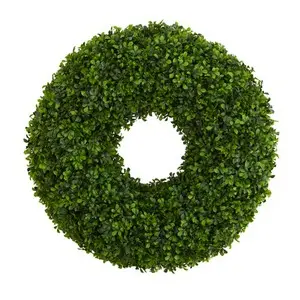 NEARLY NATURAL 28-in Boxwood Artificial Wreath - Green