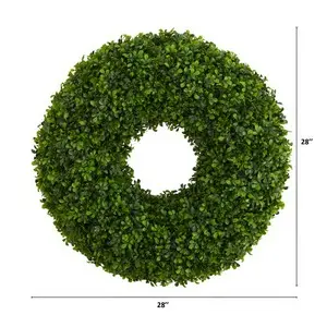 NEARLY NATURAL 28-in Boxwood Artificial Wreath