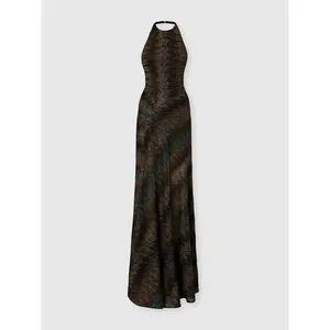 Missoni Snake-pattern Viscose Lamé Gown With Halter Neck - Green& Brown