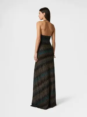 Missoni Long Halterneck Dress In Viscose Lamé Snake Motif