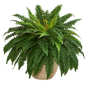NEARLY NATURAL 22-in Boston Fern Artificial Plant In Sandstone Planter - Green