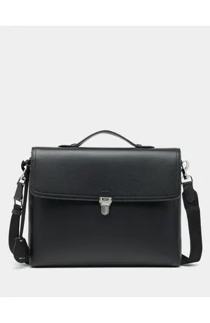 Bally Capitol Briefcase In Bovine Grained Leather - Black+palladio