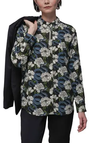 WILDFANG The Empower Long Sleeve Button Up - Garden Snake Oat
