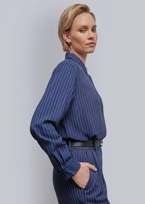 WILDFANG The Empower Long Sleeve Button-up - Pinstripe Navy/oat