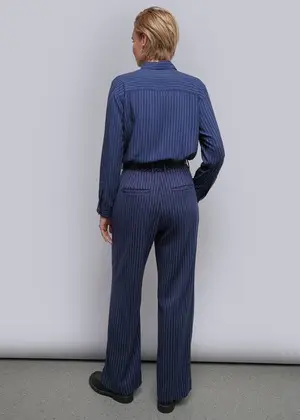 WILDFANG The Empower Long Sleeve Button-up - Pinstripe Navy/oat