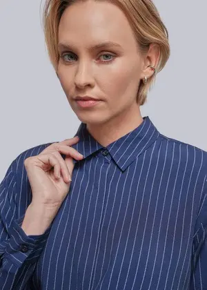 WILDFANG The Empower Long Sleeve Button-up - Pinstripe Navy/oat