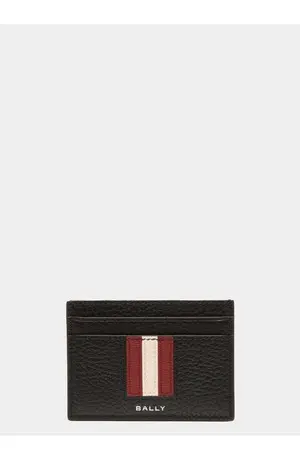 Bally Ribbon Card Holder In Leather - Black/ballyred+pall
