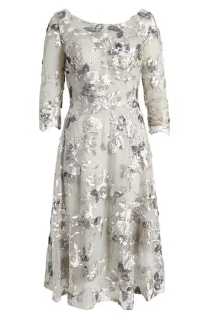 La Femme Embroidered Lace Fit & Flare Dress