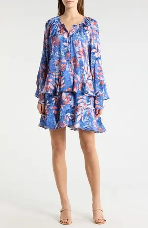 MELLODAY Leaf Print Long Sleeve Dress