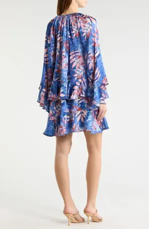 MELLODAY Leaf Print Long Sleeve Dress