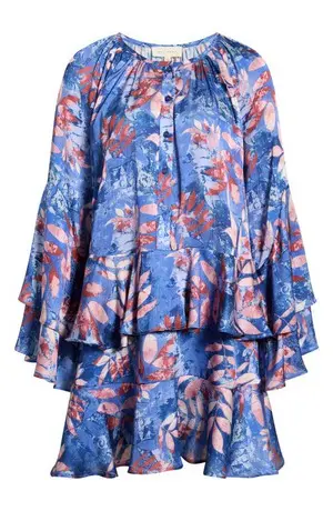 MELLODAY Leaf Print Long Sleeve Dress