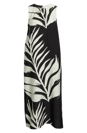 MELLODAY Palm Print Sleeveless Midi Dress - Black Bone Leaf
