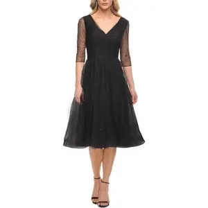 La Femme Beaded Tulle Cocktail Dress - Black
