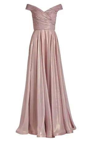 La Femme Off-the-shoulder Chiffon Gown With Slit