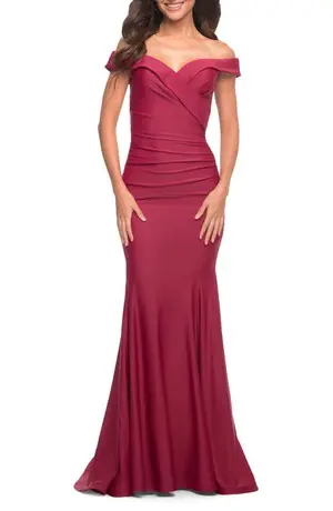 La Femme Off-the-shoulder Evening Gown