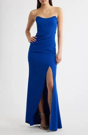 EMERALD SUNDAE Strapless Cateye Corset Gown - Royal