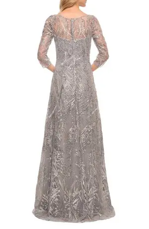 La Femme Beaded Sequin Gown