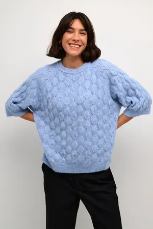 KAFFE Malene Half Sleeve Round Neck Pullover Vista Blue Melange