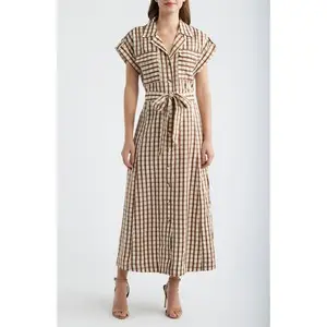 BRAVE+TRUE Stripe Maxi Shirt Dress - Brown Check