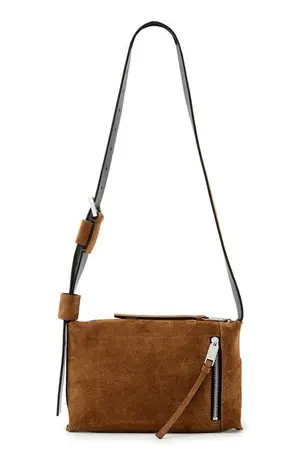 ALLSAINTS Alba Zip Suede Crossbody Bag - Arizona Tan Brown