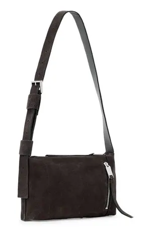 ALLSAINTS Alba Zip Suede Crossbody Bag - Bitter Brown