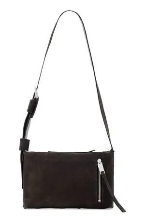 ALLSAINTS Alba Zip Suede Crossbody Bag - Fango Brown