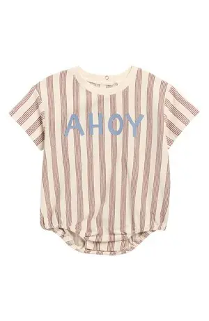 RYLEE + CRU Ahoy Stripe Cotton Bubble Romper - Brown