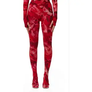 Naked Wardrobe Bare Body Printed Closed Toe Leggings - Rouge Rose