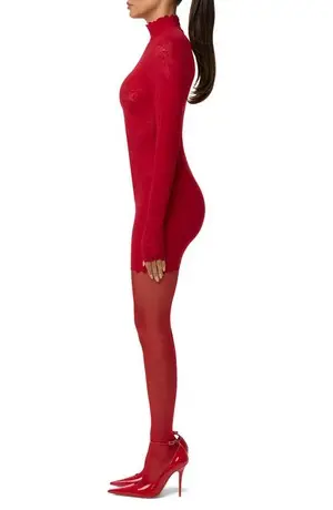 Naked Wardrobe Scalloped Long Sleeve Lace Minidress