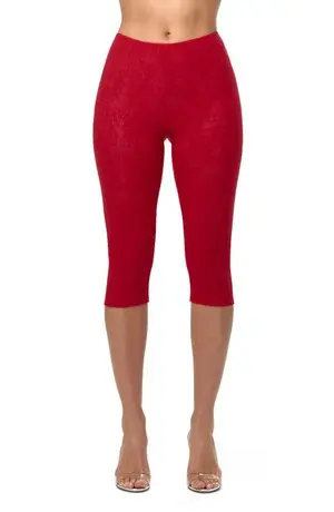 Naked Wardrobe Lace Capri Leggings - Ruby Red