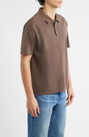 FRAME Washed Cotton Piqué Polo - Antique Cafe