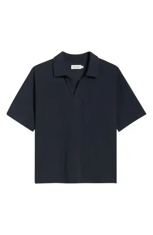 FRAME Textured Cotton Blend Polo - Dark Navy