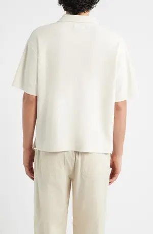 FRAME Textured Cotton Blend Polo - Light Stone
