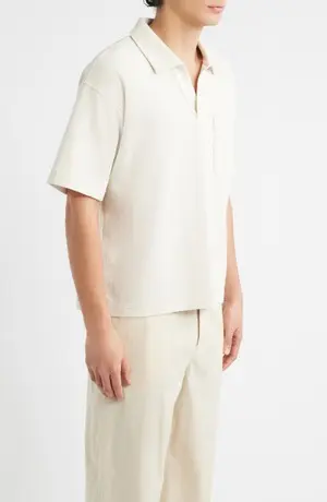 FRAME Textured Cotton Blend Polo - Light Stone