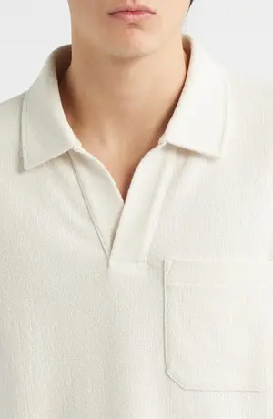 FRAME Textured Cotton Blend Polo - Light Stone