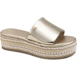 Karl Lagerfeld Paris Keswick Espadrille Platform Wedge Slide Sandal - White Gold