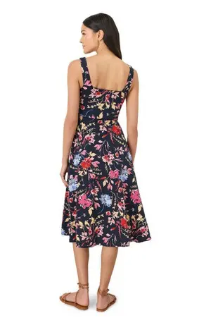PACT Fit & Flare Organic Cotton Square Neck Dress - Dayspring Blooms Multi
