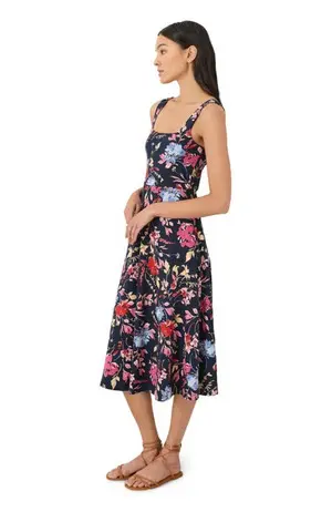 PACT Fit & Flare Organic Cotton Square Neck Dress - Dayspring Blooms Multi