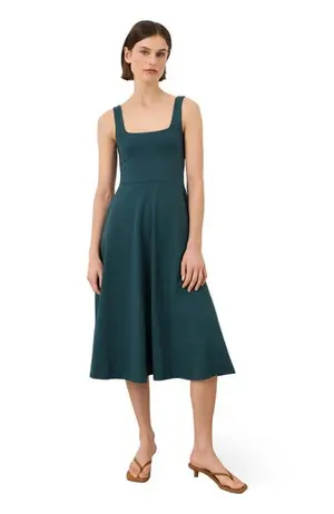 PACT Fit & Flare Square Neck Organic Cotton Dress - Deep Aqua